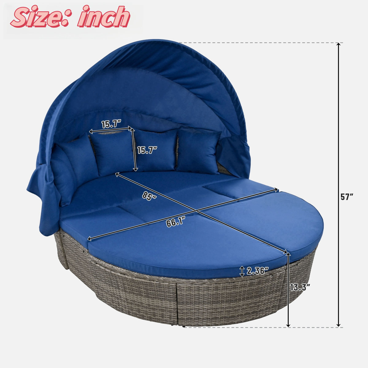 Bungalow Rose Kateisha 66.1'' Wide Outdoor Round Sunbed with Canopy and Five Pillows | Wayfair